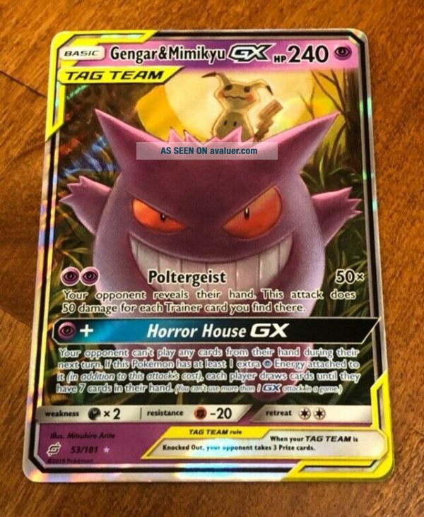 Gengar & Mimikyu Tag Team GX (53/181) NM - Team Up, Ultra Rare Holo GX ...
