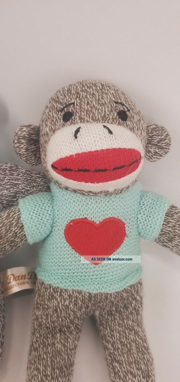 2 Dan Dee Sock Monkey Plush 9 " Red Heart Green Blue Shirt Stuffed ...