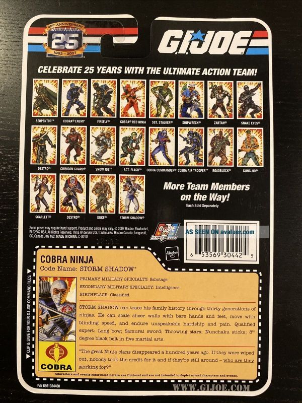 2007 GI Joe Cobra Ninja Storm Shadow 25th Anniversary Foil MOC 30442 ...