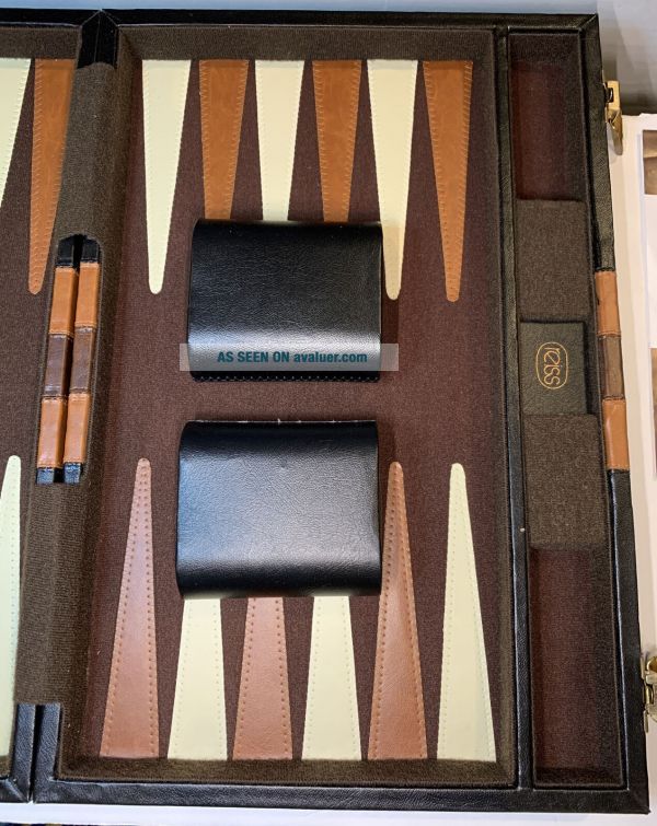 REISS Backgammon Game Brown Faux Leather Case Complete Set Vintage ...