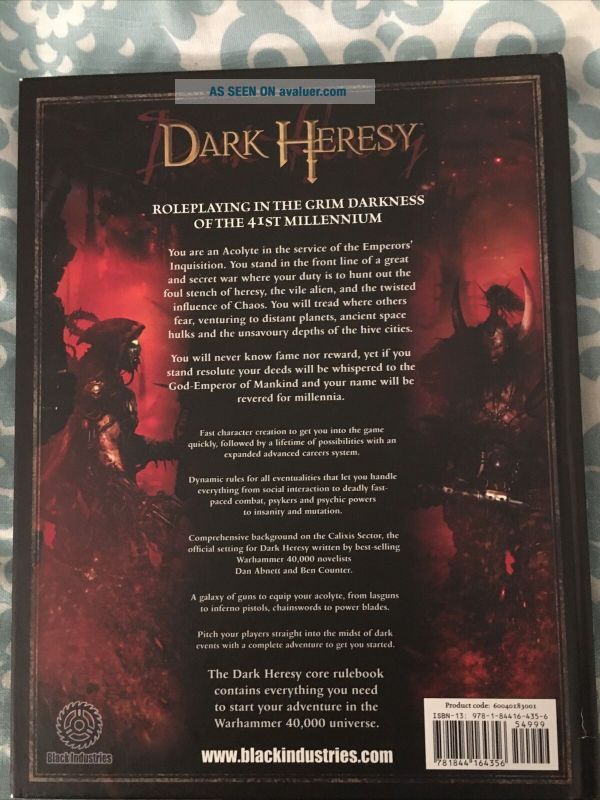 Dark Heresy Core Rulebook, Warhammer 40K RPG, 1st Edition 2008 Black ...