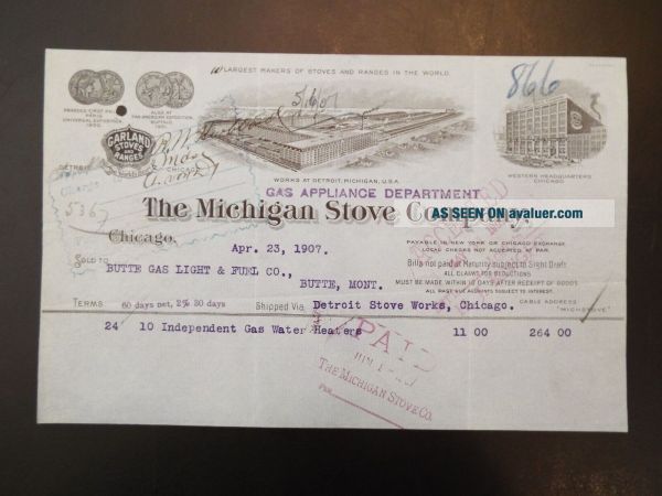 1907 The Michigan Stove Company Vignette Letterhead Invoice | #42273236