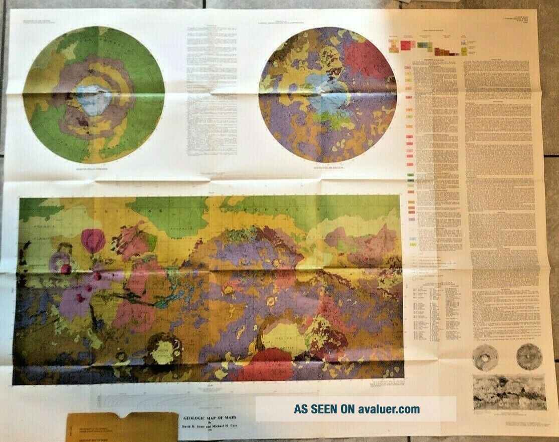 Scott & Carr HUGE COLOR GEOLOGIC MAP OF MARS (1978) RARE CELESTIAL W ...