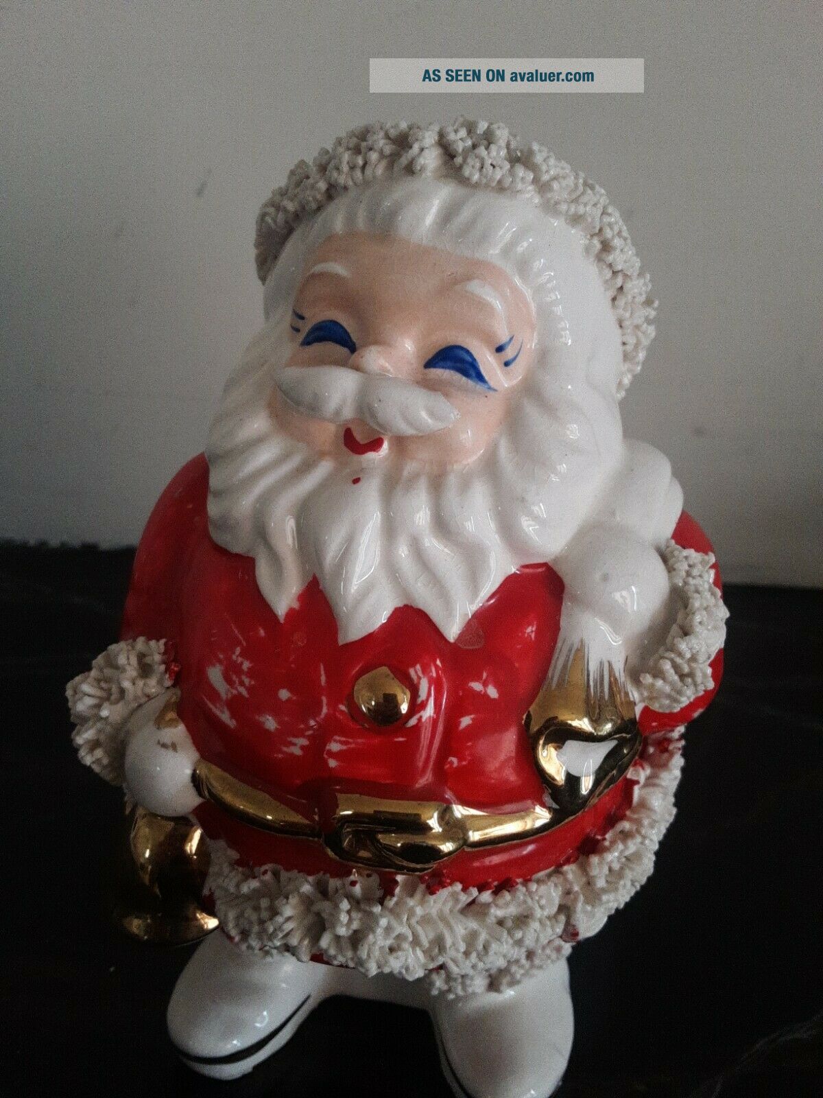 RARE Vintage Japan Christmas Blue Eyes Santa Claus W/ Gold Trim Bank ...