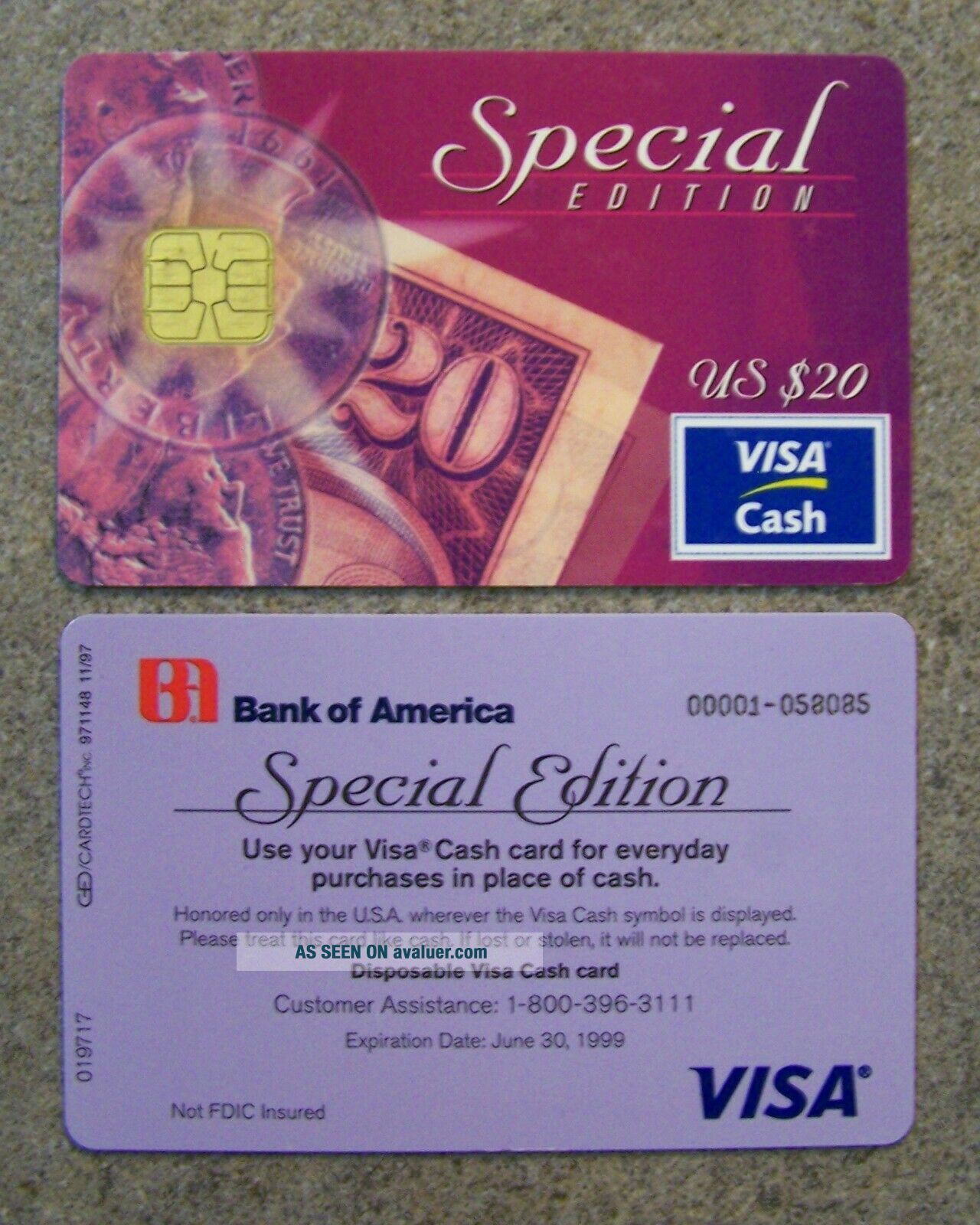 Visa Bank Of America $20 Stored Value Card/ Cash Card/ Credit Rare ...