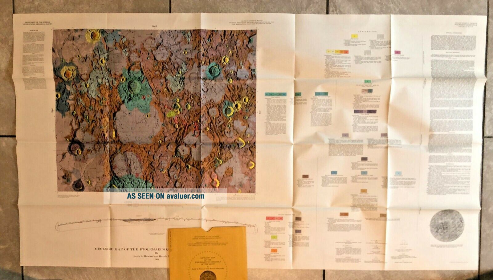 BIG GEOLOGIC MAP OF THE PTOLEMAEUS QUADRANGLE OF THE MOON (1968) RARE W ...