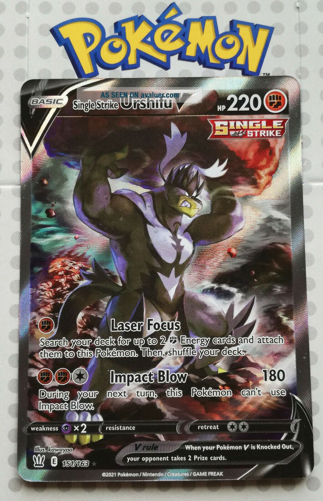 Pokemon Card Single Strike Urshifu V 151/163 Full Art RARE Battle ...