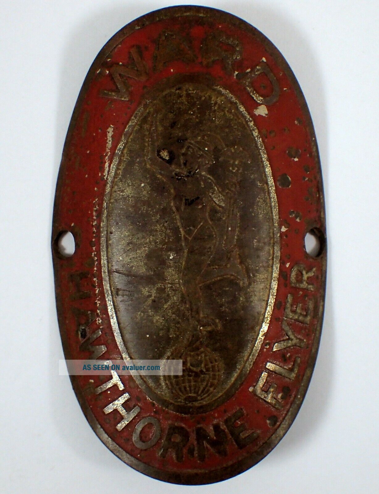 RARE Antique Vtg Ward HAWTHORNE FLYER Bicycle HEAD BADGE Emblem Red ...