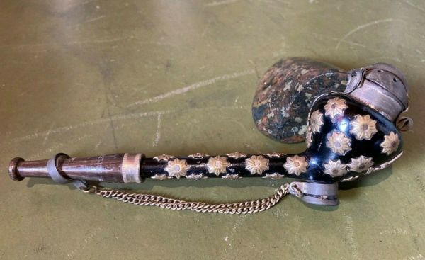 Antique Swiss Made Smoking Pipe With Stars And Cow Decoration. Hinged ...