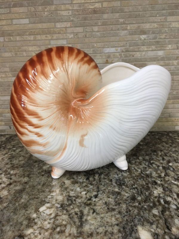 Fitz And Floyd Ceramic Nautilus Shell Vase Planter Vintage | #51984626