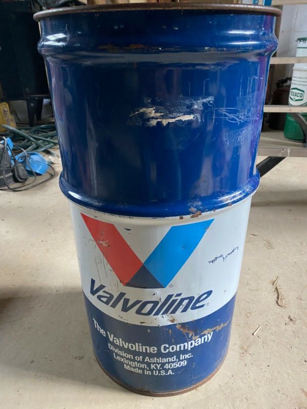 Vintage Valvoline Oil Drum Barrel Trash Can Garage Rat Rod Man Cave Gas ...
