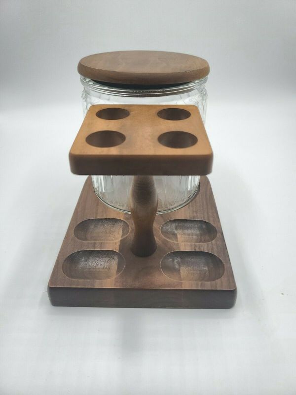 Vintage Wooden 4 Pipe Stand Holder With Glass Tobacco Jar Humidor ...