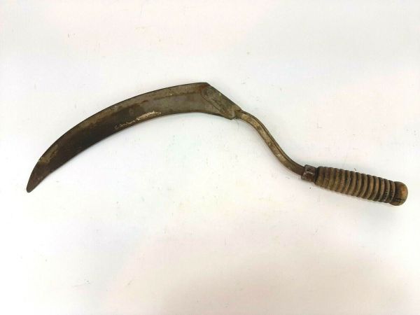 Vintage Antique Rustic Farm Hand Tool Sythe Sickle Scythe Wood Handle ...