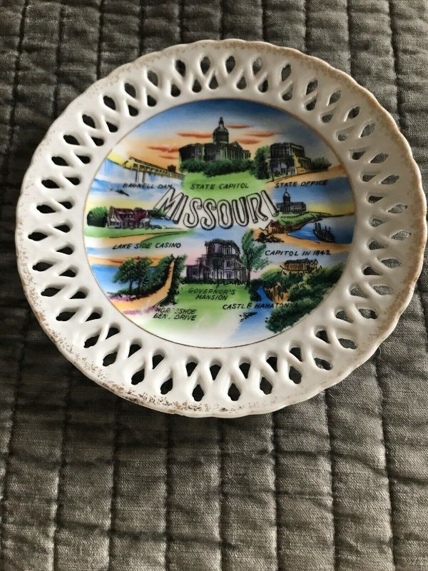 Vintage Missouri Souvenir State Plate With Gold Trim Designs 8 ...