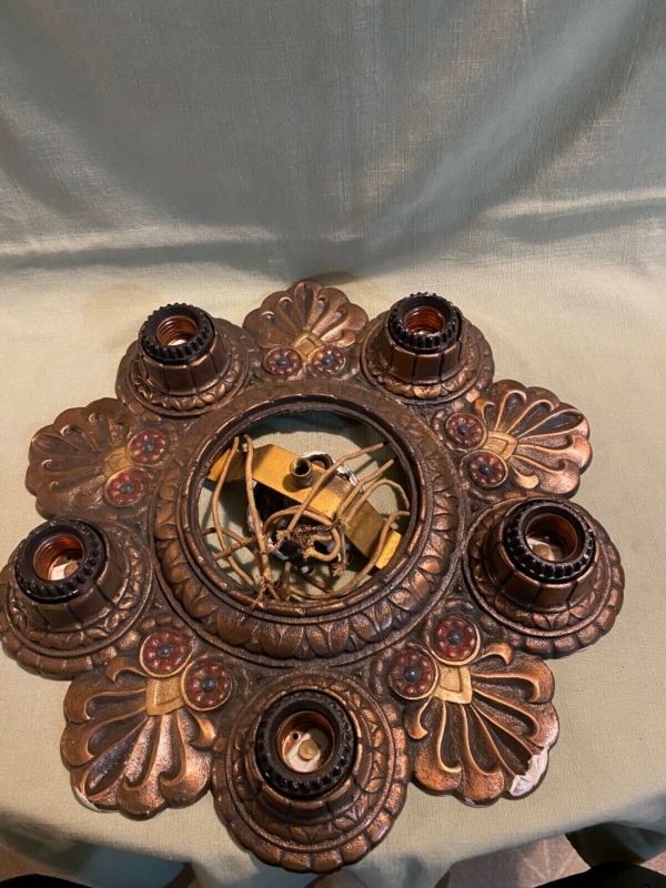 VINTAGE HOPE 5 LIGHT METAL FLUSH CEILING FIXTURE PORCELAIN SOCKETS ...
