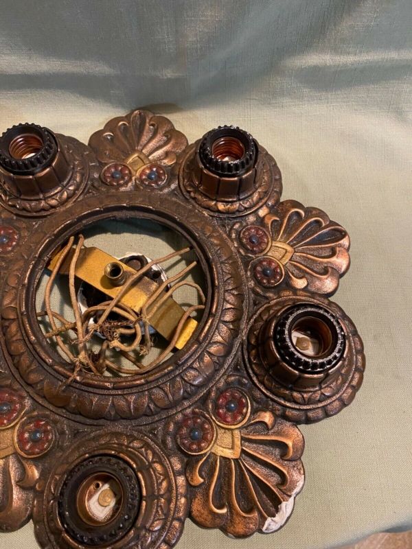 VINTAGE HOPE 5 LIGHT METAL FLUSH CEILING FIXTURE PORCELAIN SOCKETS ...