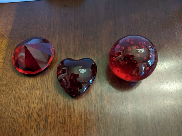 Vintage Set Of 3 Ruby Red Paperweights | #52213209