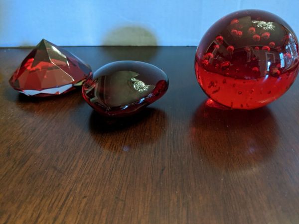 Vintage Set Of 3 Ruby Red Paperweights | #52213209