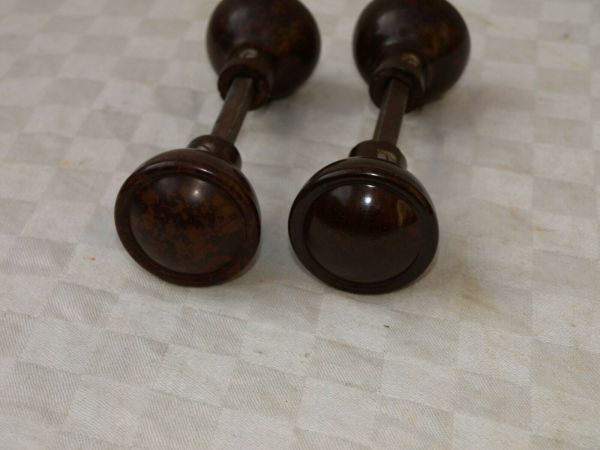 4 RECLAIMED VINTAGE MOTTLED DARK BROWN BAKELITE DOOR KNOB HANDLES WITH ...