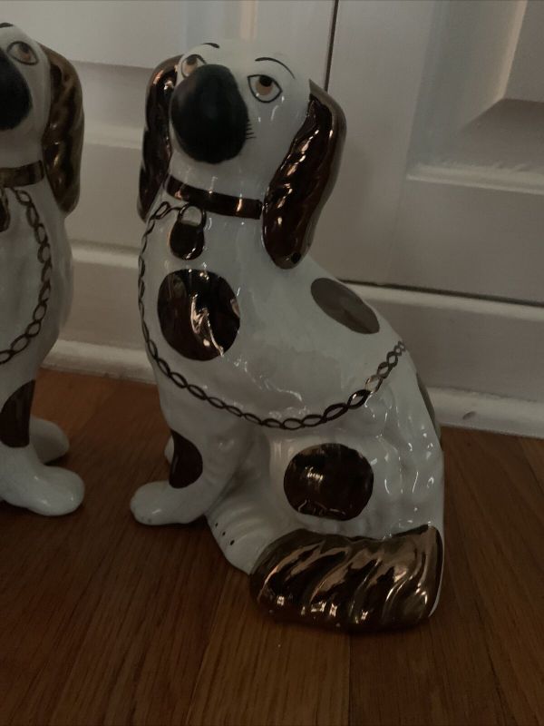 Pair Vintage Staffordshire Ware England Black White Spaniel Dog | #52498195