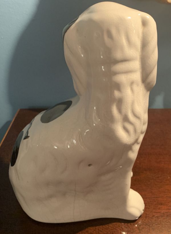 Pair Vintage Staffordshire Ware England Black White Spaniel Dog | #52498195