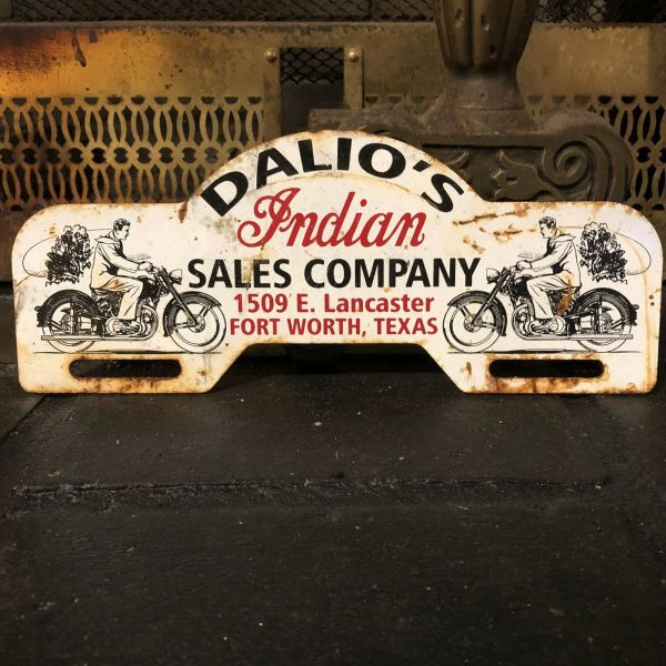 Vintage Dalio’s Indian Motorcycle Sales Company Metal License Plate ...