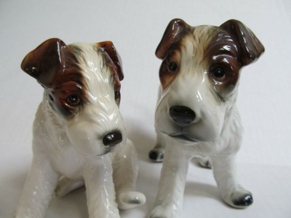 2 VINTAGE JOSEF ORIGINALS JACK RUSSELL TERRIER DOG FIGURINES SET PAIR ...
