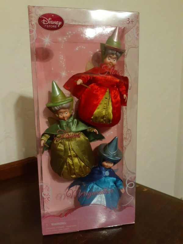 NIB Disney Store FLORA FAUNA MERRYWEATHER Fairies Sleeping Beauty ...