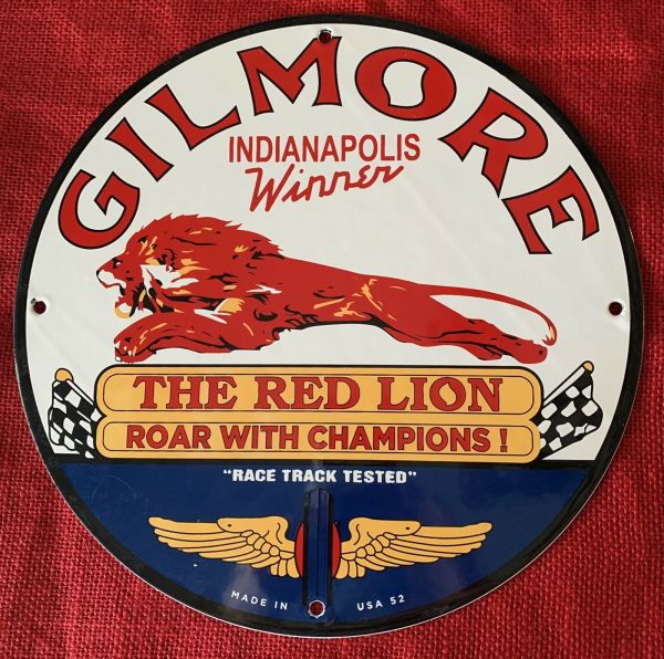 VINTAGE STYLE GILMORE RACING GASOLINE PORCELAIN SIGN RED LION OIL GAS ...