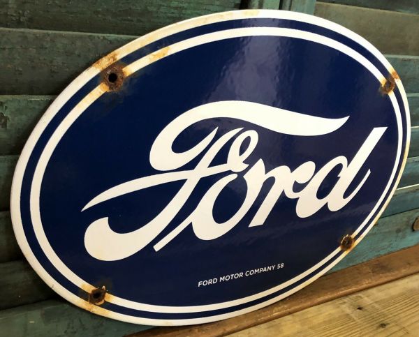 VINTAGE 1958 DATED FORD MOTOR COMPANY PORCELAIN CAR TRUCK DEALERSHIP ...