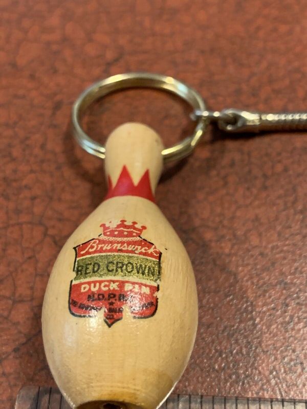 Brunswick Red Crown Duck Bowling Pin Wooden Keychain | #52604456