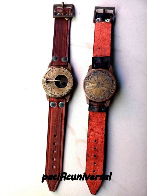 Nautical Sundial Compass Wrist Watch Marine Vintage Antique Brass ...