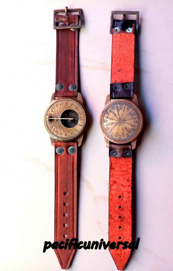Nautical Sundial Compass Wrist Watch Marine Vintage Antique Brass ...