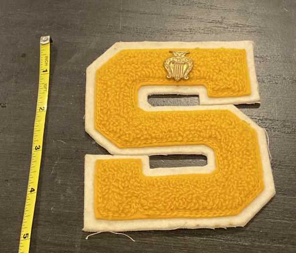 Vintage Letterman Varsity Chenille Patch Letter S White Yellow Music ...