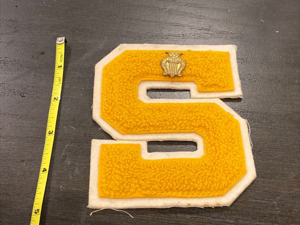 Vintage Letterman Varsity Chenille Patch Letter S White Yellow Music ...