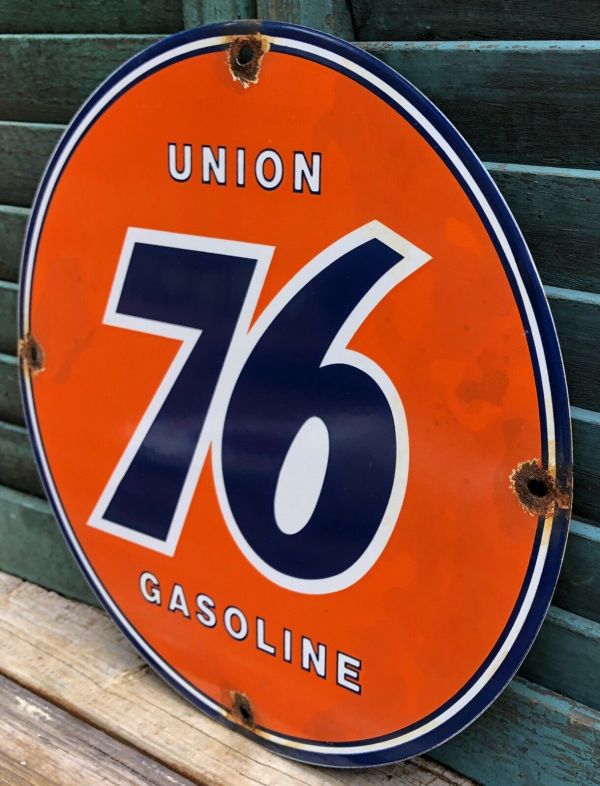 VINTAGE UNION 76 GASOLINE PORCELAIN SIGN GAS METAL SERVICE STATION PUMP ...