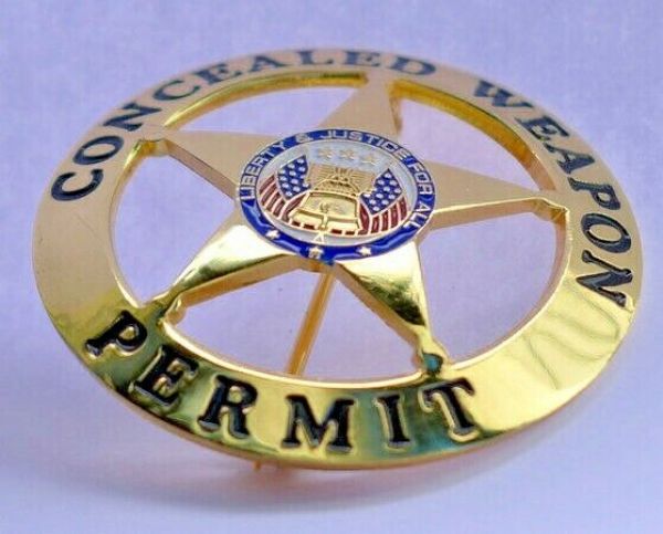 CONCEALED WEAPON PERMIT BADGE 2 1/2 INCH Gold Plated | #52740310