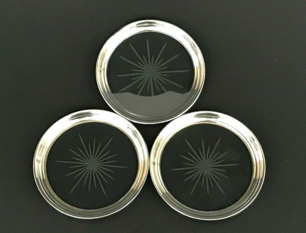 Set 3 Webster Signed Sterling Silver Band Star Pattern Cut Glass Wine ...