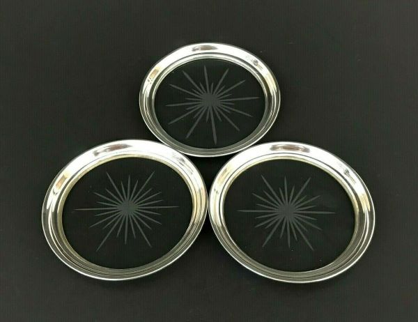 Set 3 Webster Signed Sterling Silver Band Star Pattern Cut Glass Wine ...