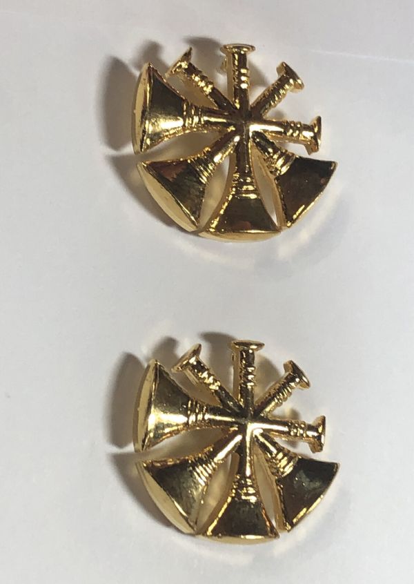 Fire Dept 4 Bugles Gold Pair Collar Pins Rank Insignia Assistant Chief ...