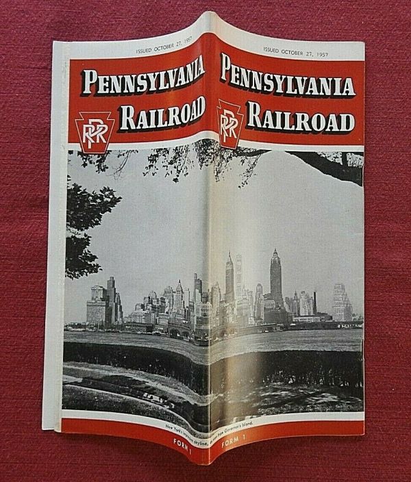1957 PRR PENNSYLVANIA RAILROAD RAILWAY TIME SCHEDULE BROADWAY TRAIN ...