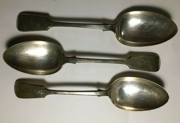 3 X Antique Large Silver Plate Fiddle Back Spoons | #52948216