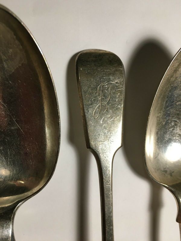 3 X Antique Large Silver Plate Fiddle Back Spoons | #52948216