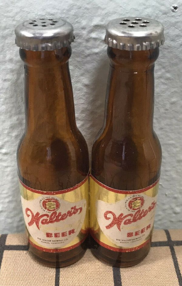 Vintage Walter’s Brewery Beer Salt And Pepper Mini Beer Bottles Glass 4 ...