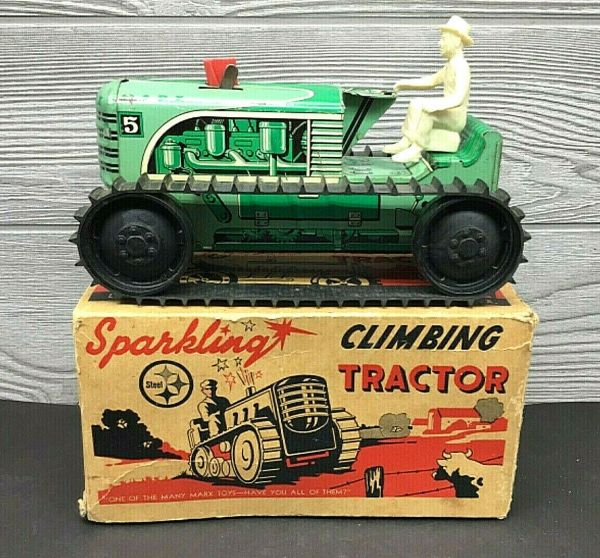 Vintage 1940 ' S Marx Sparkling Climbing Tractor Tin Wind Up With Box ...