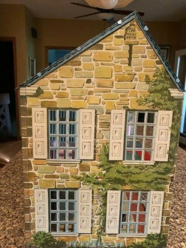 VINTAGE LOUIS MARX TIN DOLL HOUSE LITHO METAL TWO STORY/ORGINAL ...