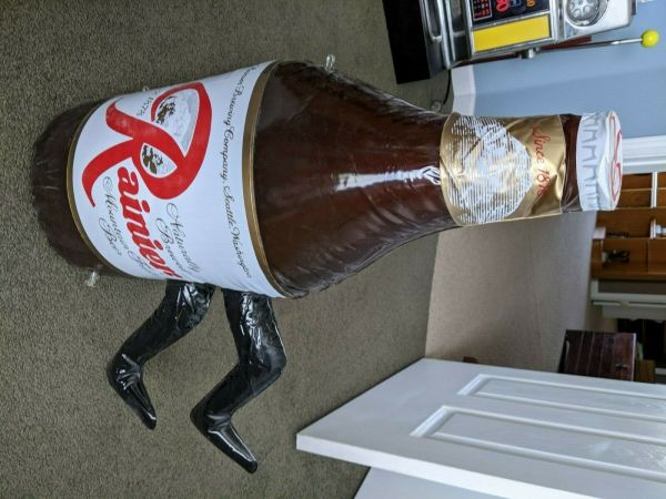 VINTAGE RAINIER BEER INFLATABLE ADVERTISING BEER BOTTLE RUNNING LEGS ...