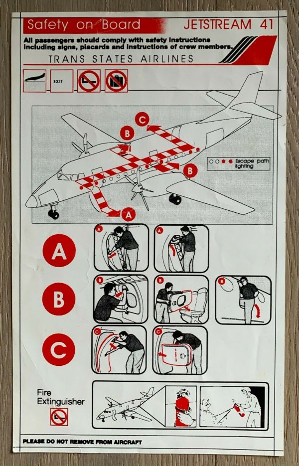 TRANS WORLD EXPRESS TRANS STATES JETSTREAM 41 SAFETY CARD | #52975586