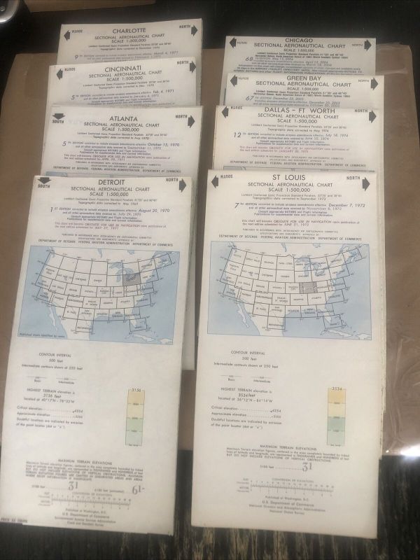 8 Vintage Sectional Aeronautical Charts Maps DETROIT CHICAGO ST LOUIS ...