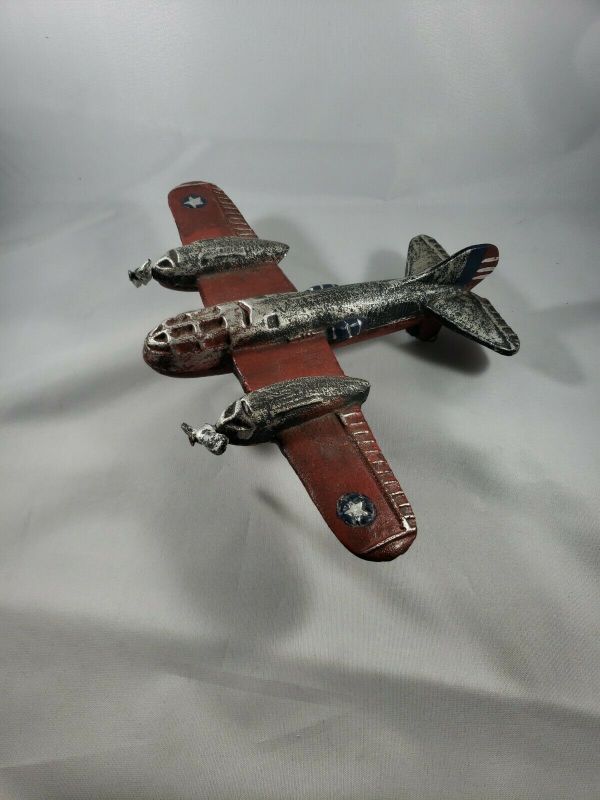 Vintage Cast Iron WW2 Bomber Airplane Twin Prop Spinning Wheels And ...